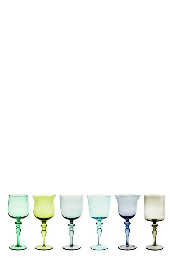 BITOSSI Set Of 6 Goblets 'assorted Shapes Blue/green Nuance
