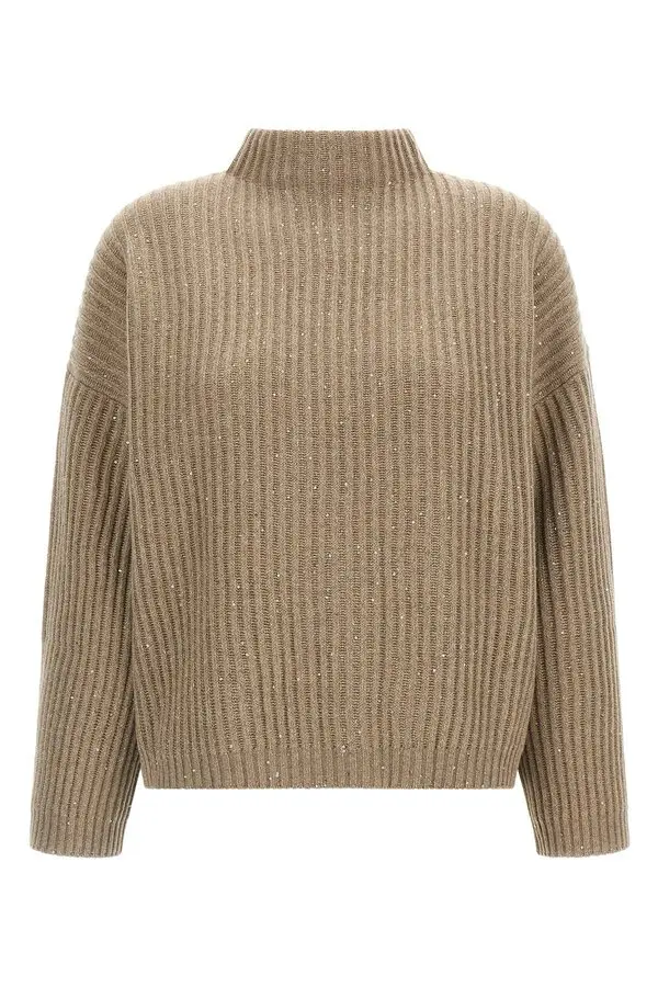 Brunello Cucinelli Sparkling & Dazzling' High-neck Sweater - Beige