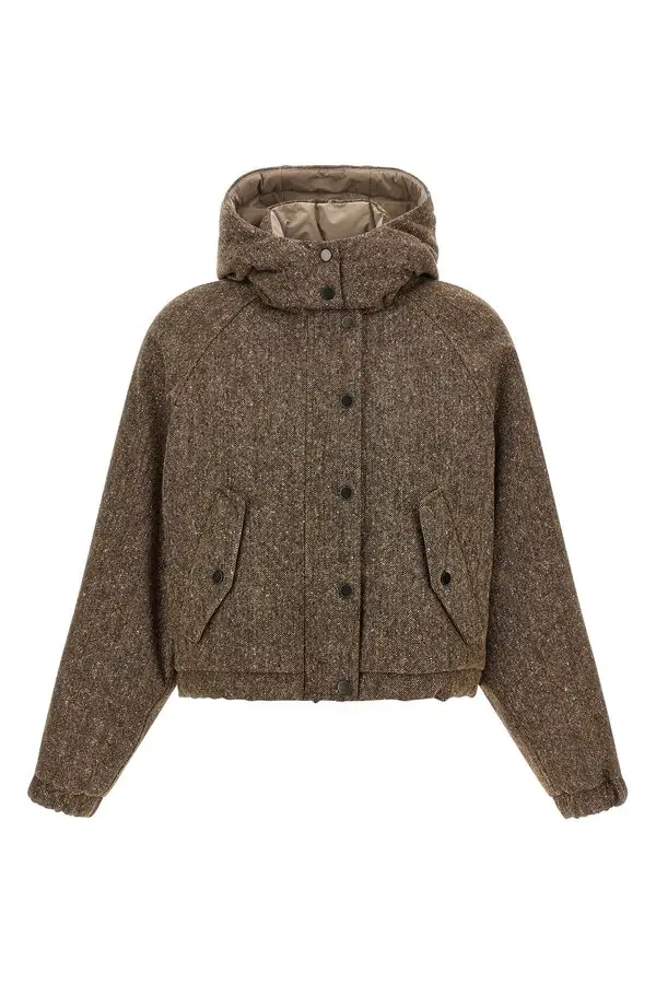 Brunello Cucinelli Donegal Tweed Down Jacket - Brown