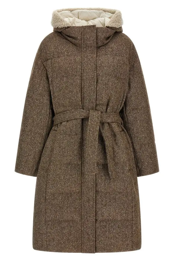 Brunello Cucinelli Down Jacket 'shiny Zipper Pull - Brown