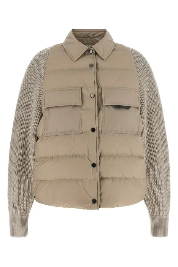 Brunello Cucinelli Quilted Jacket 'shiny Flap Detail - Beige