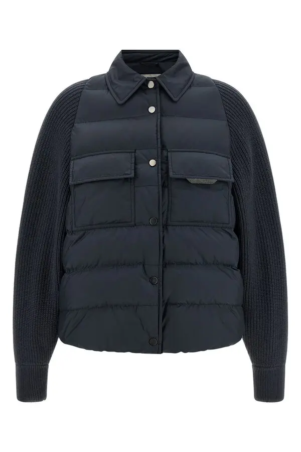 Brunello Cucinelli Puffer Jacket With Monili Detail - Blue