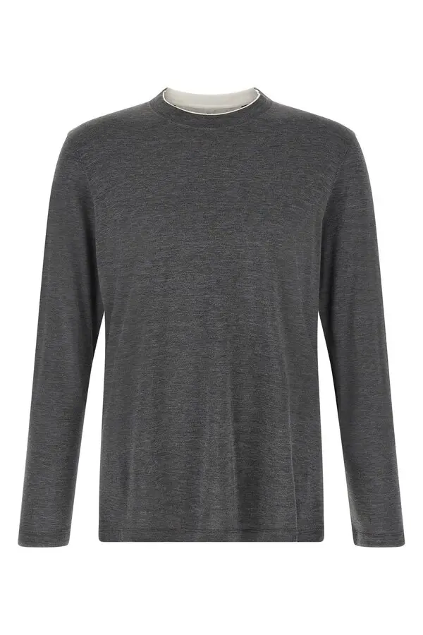 Brunello Cucinelli Silk And Cotton Long-sleeve T-shirt - Gray