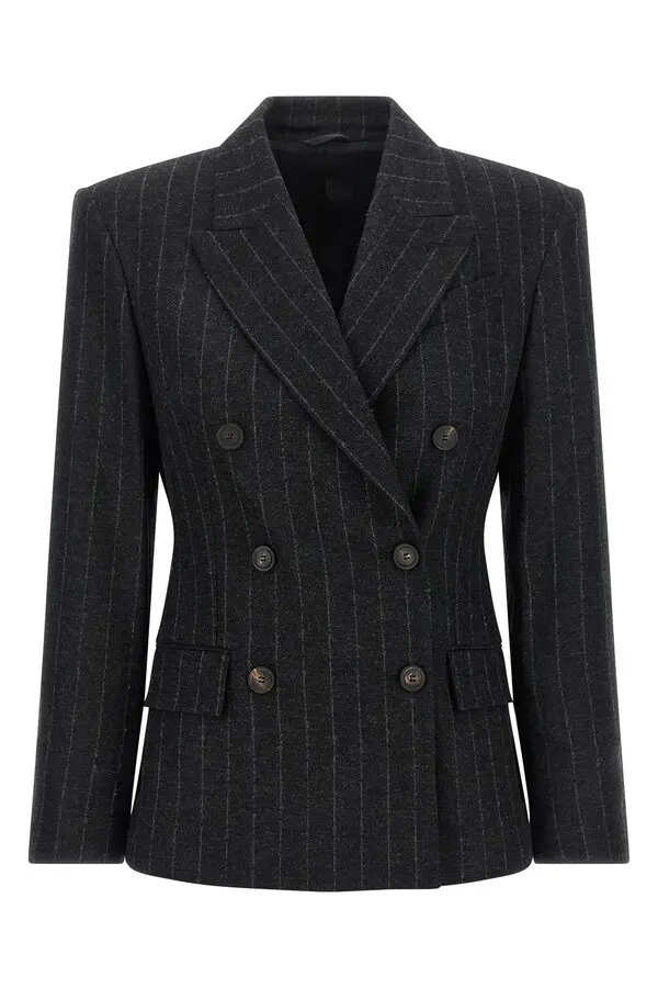 Brunello Cucinelli Double-breasted Blazer With Luminous Pinstripes