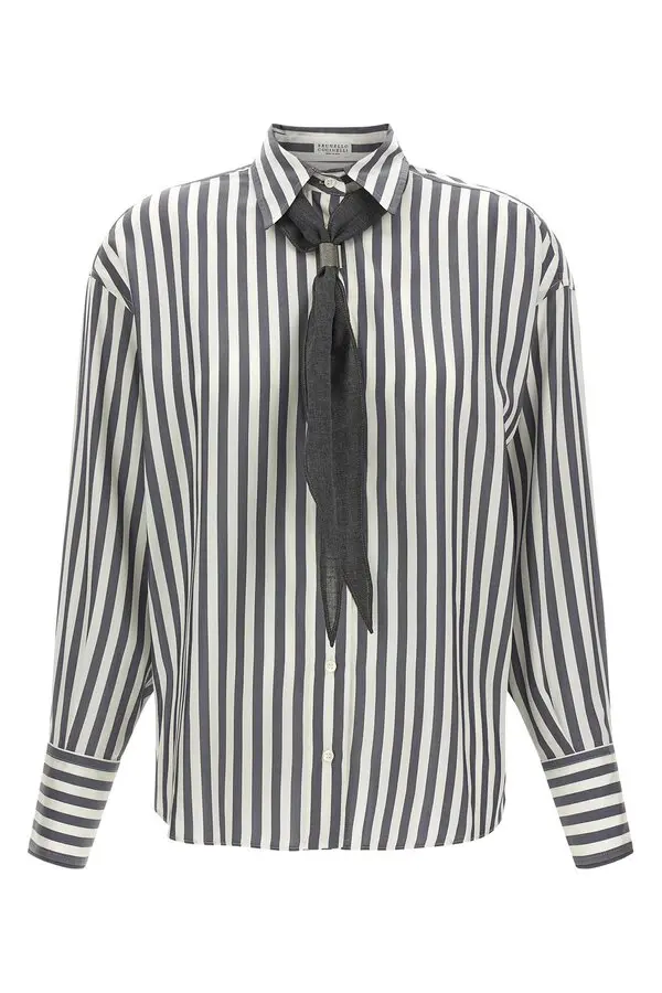 Brunello Cucinelli Silk Shirt With Integrated Scarf