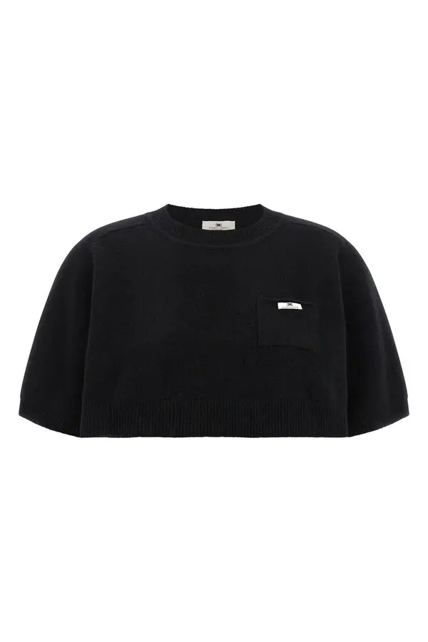 Elisabetta Franchi Cropped Sweater With Patch Pocket - Black