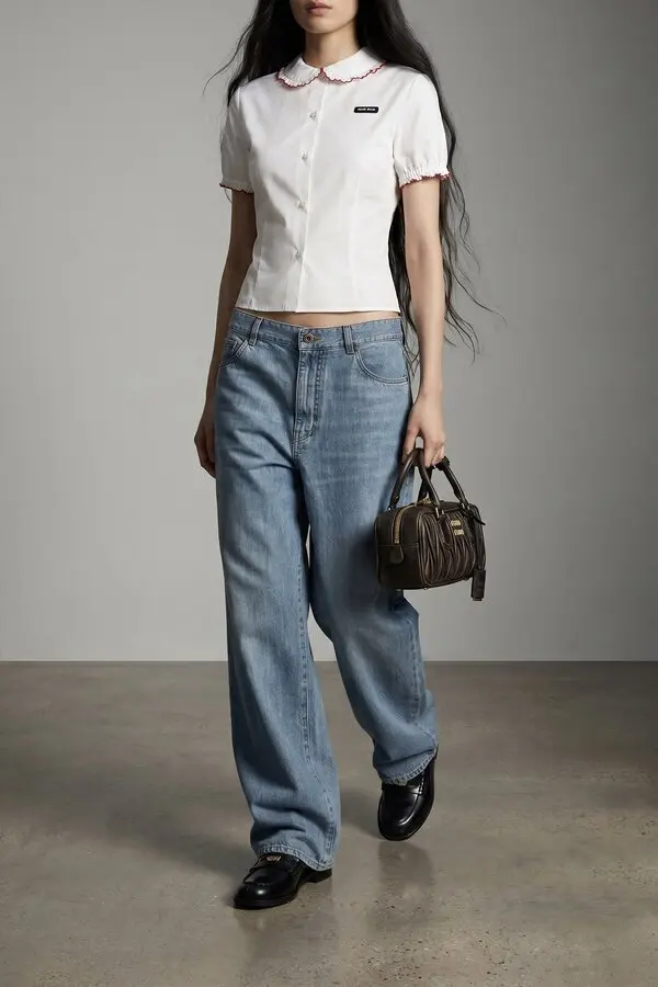 Miu Miu Cotton Shirt With Peter Pan Collar
