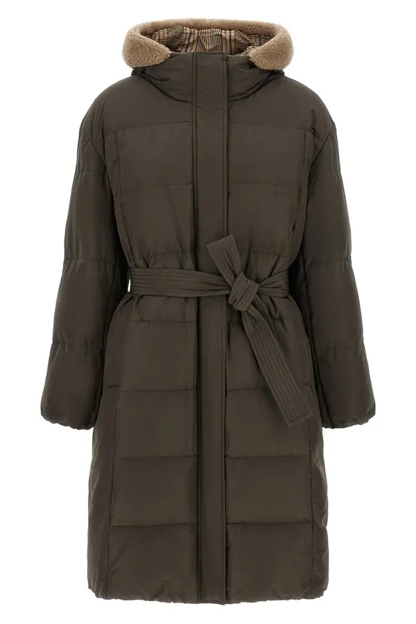 Brunello Cucinelli Padded Jacket With Sartorial Belt - Green