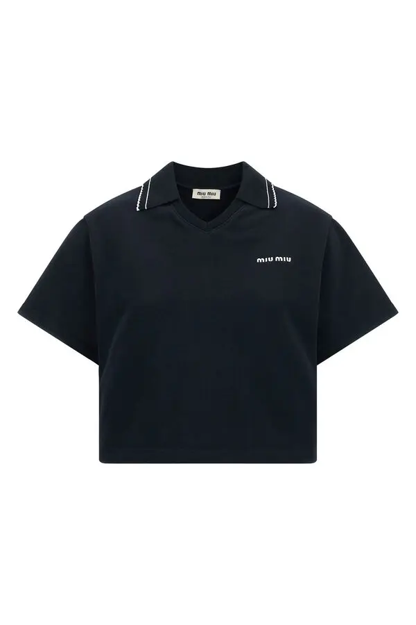 Miu Miu Cropped Sweatshirt With Contrasting Collar - Blue