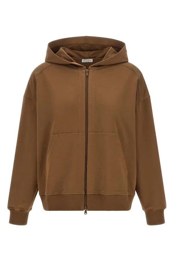 Brunello Cucinelli Hooded Sweatshirt 'shiny Trims - Brown