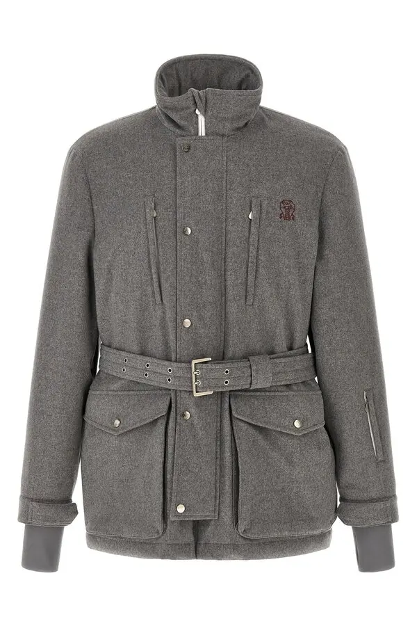 Brunello Cucinelli Grey 'mountain' Sahariana Padded Wool Jacket - Gray