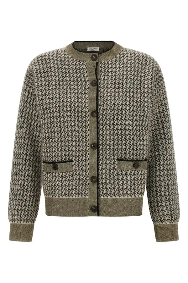 Brunello Cucinelli Lamé Houndstooth Cardigan - Multi