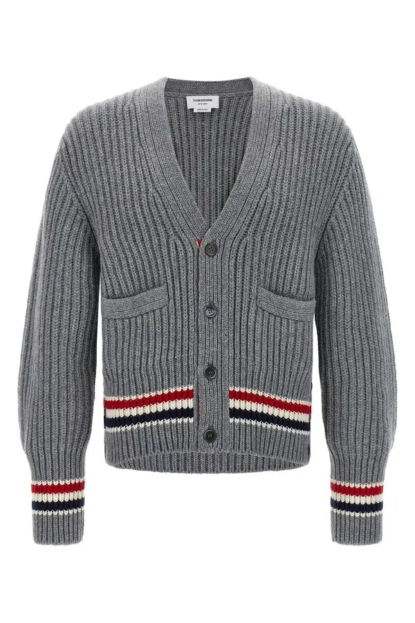Thom Browne Cardigan 'half Cardigan Stitch Classic V Neck - Gray