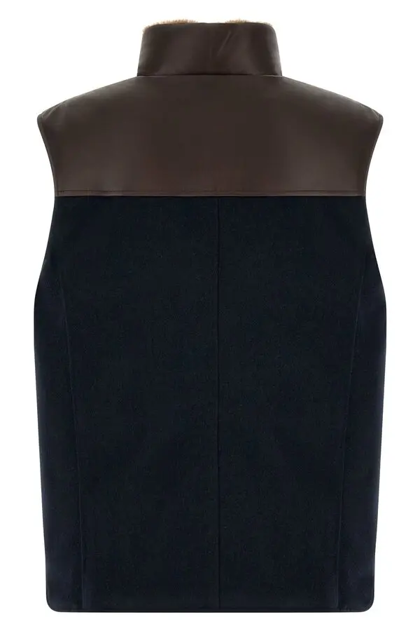 Brunello Cucinelli Wool Gilet With Leather Yoke