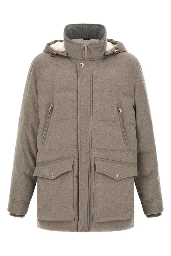 Brunello Cucinelli Membraned Wool Flannel Parka - Beige