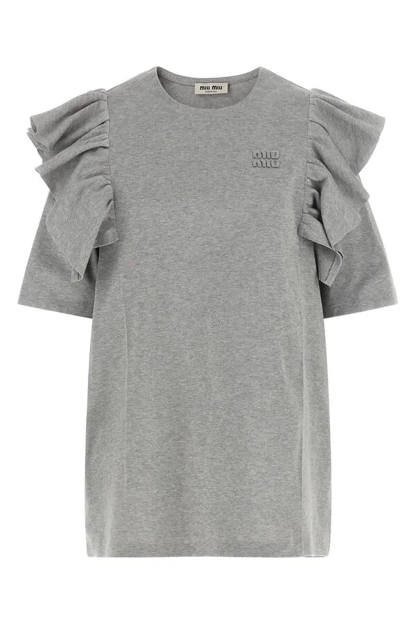 Miu Miu Mini Dress With Sculptural Ruffles - Gray