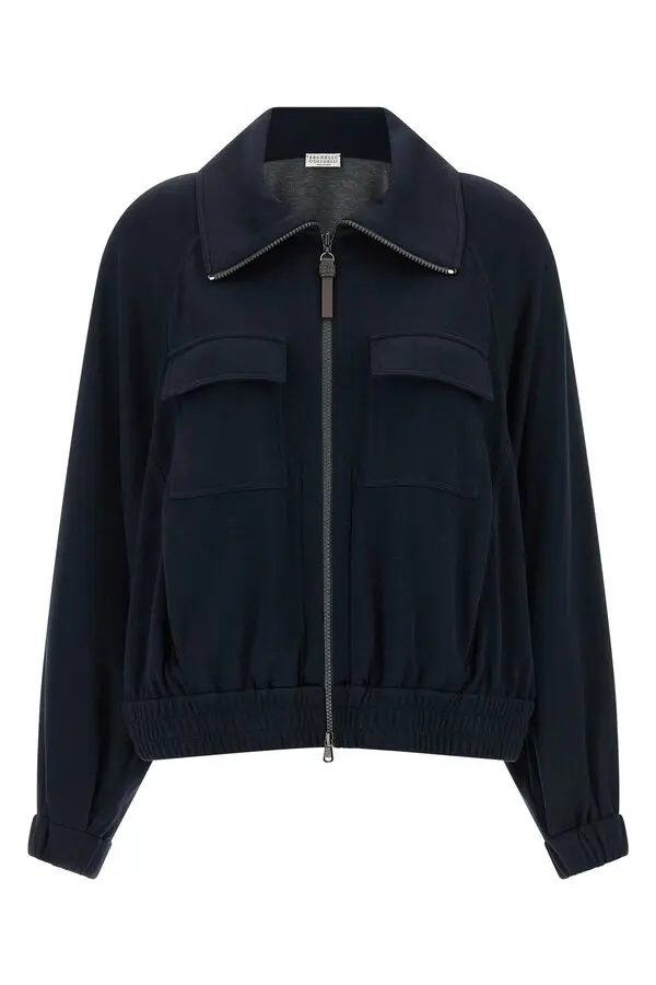Brunello Cucinelli Shiny Zipper Pull' Sweatshirt - Blue