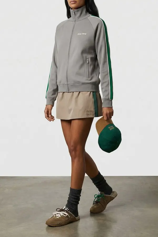 Miu Miu Technical Jersey Track Jacket With Embroidered Logo
