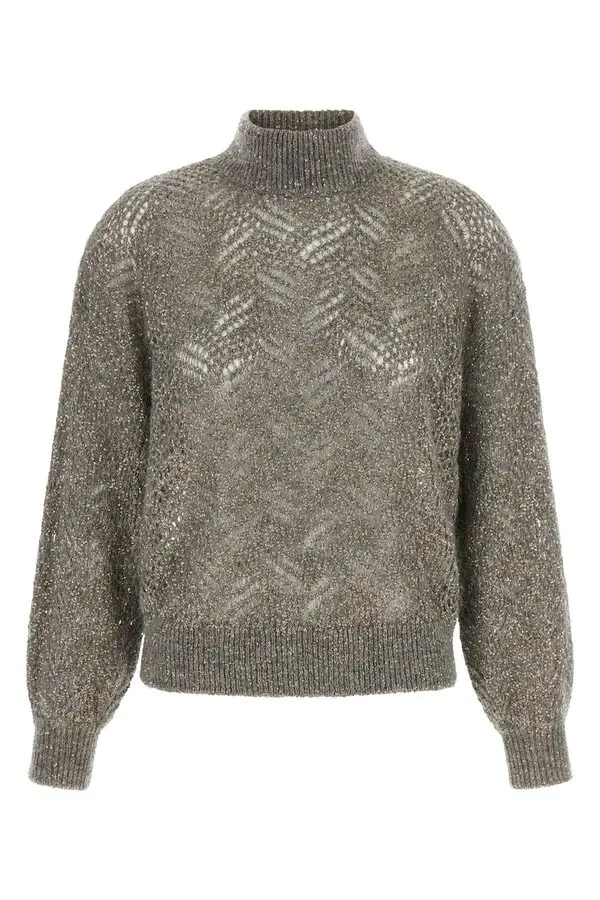 Brunello Cucinelli Dazzling Abstract Leaf' Sweater - Gray