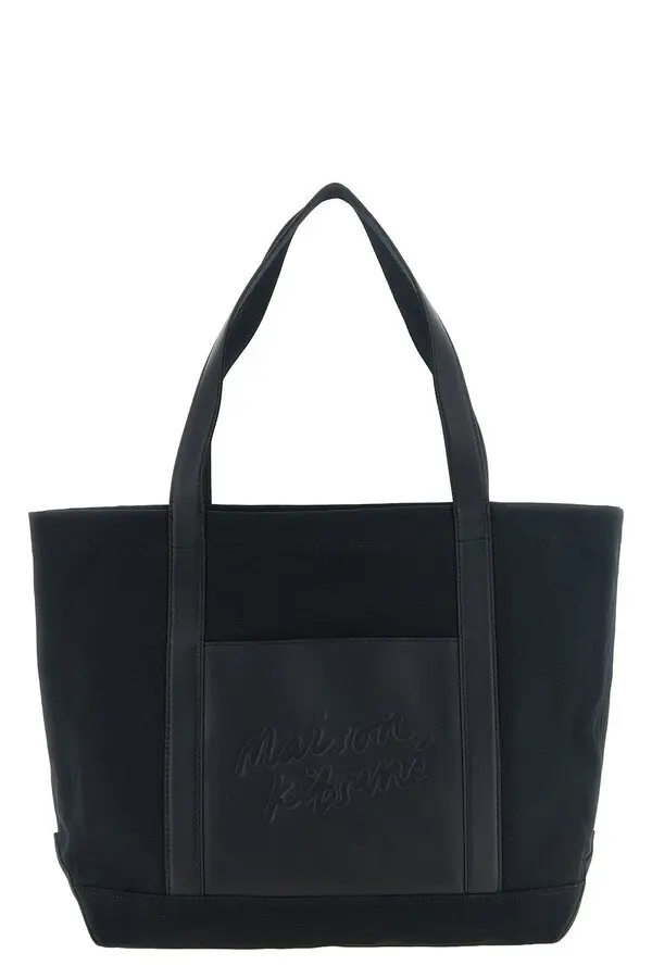 Maison Kitsuné Large Canvas And Leather Shopper - Black