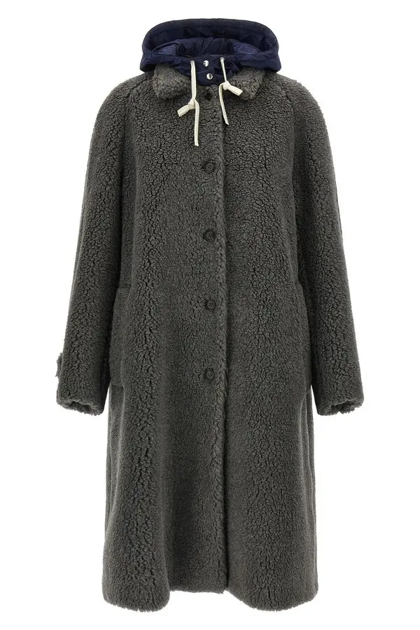 Miu Miu Teddy Coat With Nylon Hood