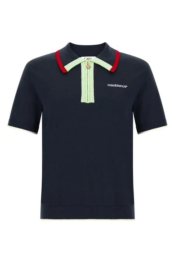 Casablanca Merino Wool Polo With Zip Detail - Blue