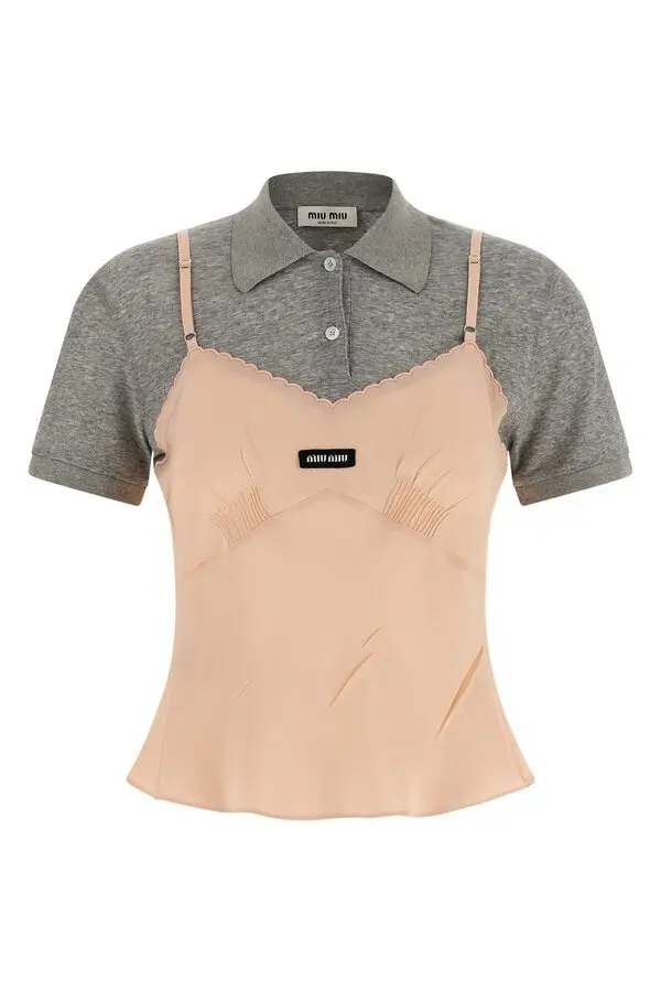 Miu Miu Hybrid Top With Embroidered Logo - Multi