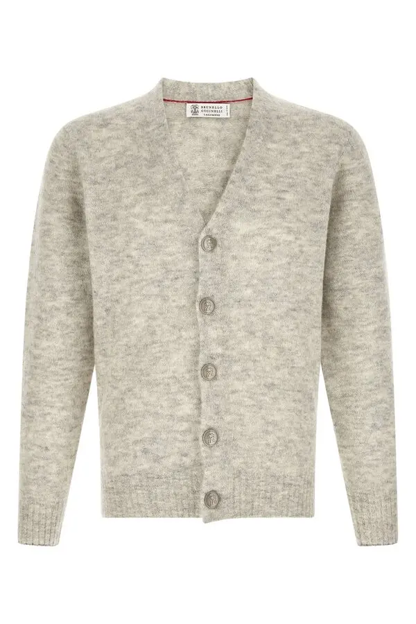 Brunello Cucinelli Cardigan With Engraved Metal Buttons - Gray