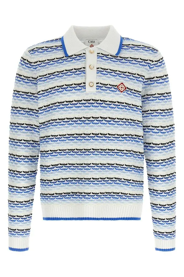 Casablanca Tuck Stitch Long Sleeve Polo