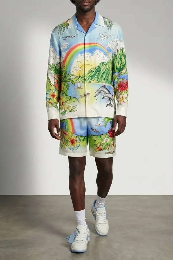 Casablanca Printed Silk Aloha Bermuda Shorts