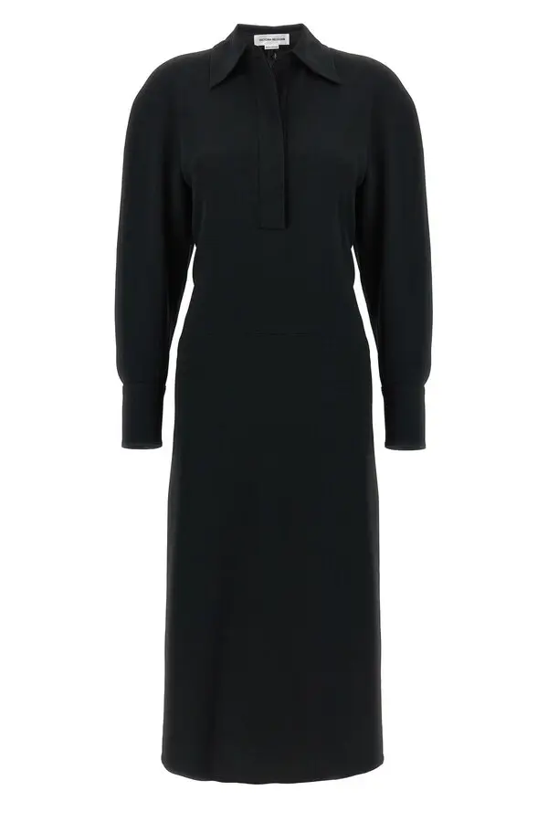 Victoria Beckham Dress 'long Sleeve Polo Collar Midi - Black