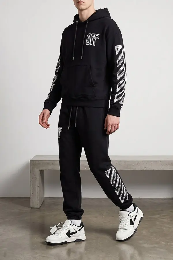 Off-White Hoodie With Textured Motion Arrow Graphics