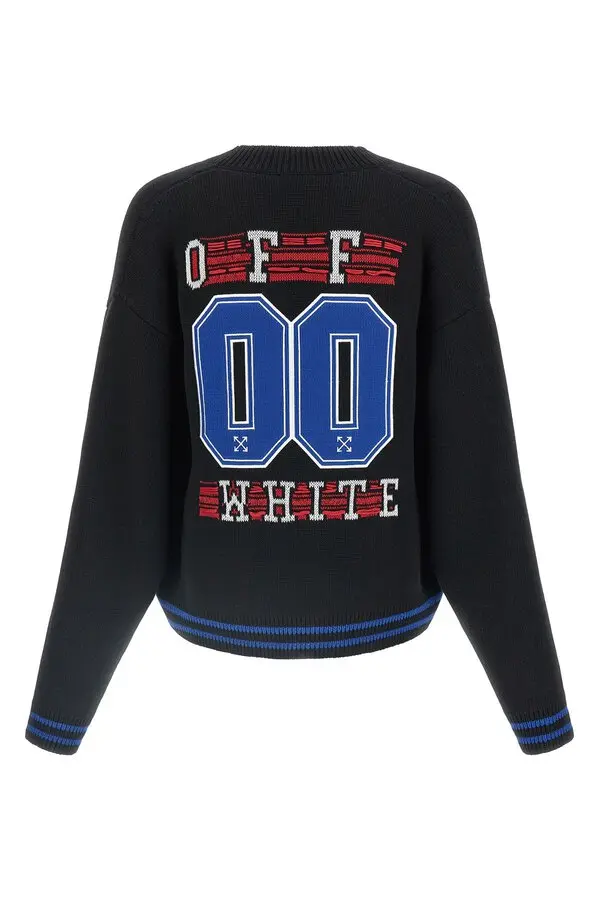 Off-White Cardigan With Intarsia Graphics