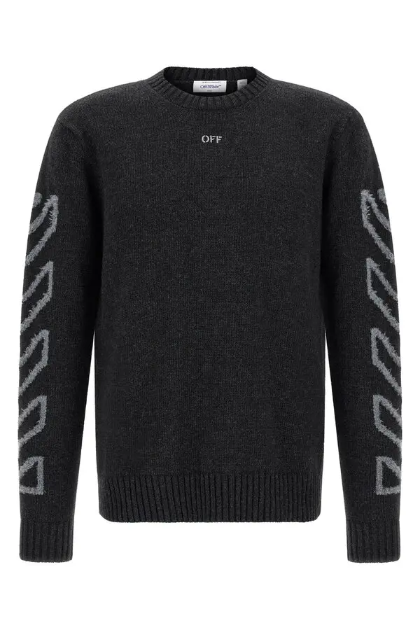 Off-White Crewneck Sweater With Textured Intarsia