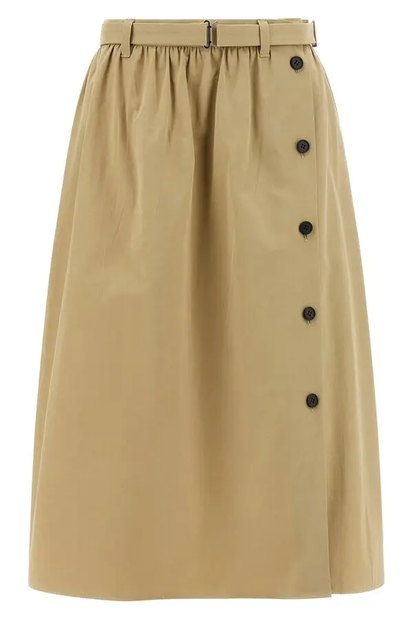 Prada Cotton Midi Skirt With Enameled Triangle Logo