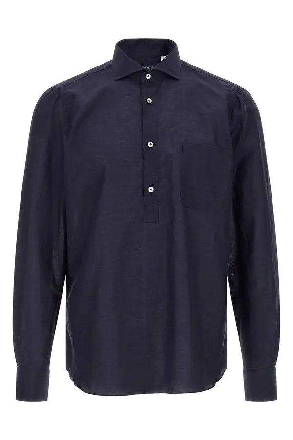 FINAMORE 1925 Blouse Half-placket Detail - Blue