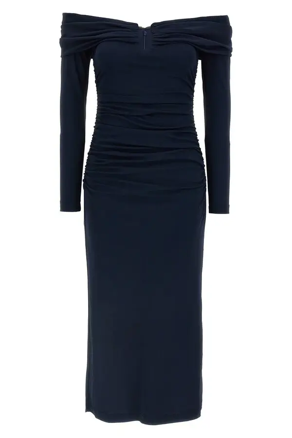 Carolina Herrera Dress 'off-shoulder 3/4 Slv Ruched Midi - Blue