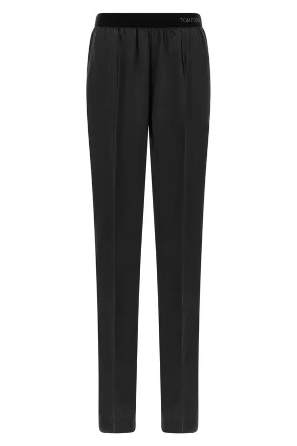 TOM FORD Silk Pajama Pants With Logo Waistband - Black