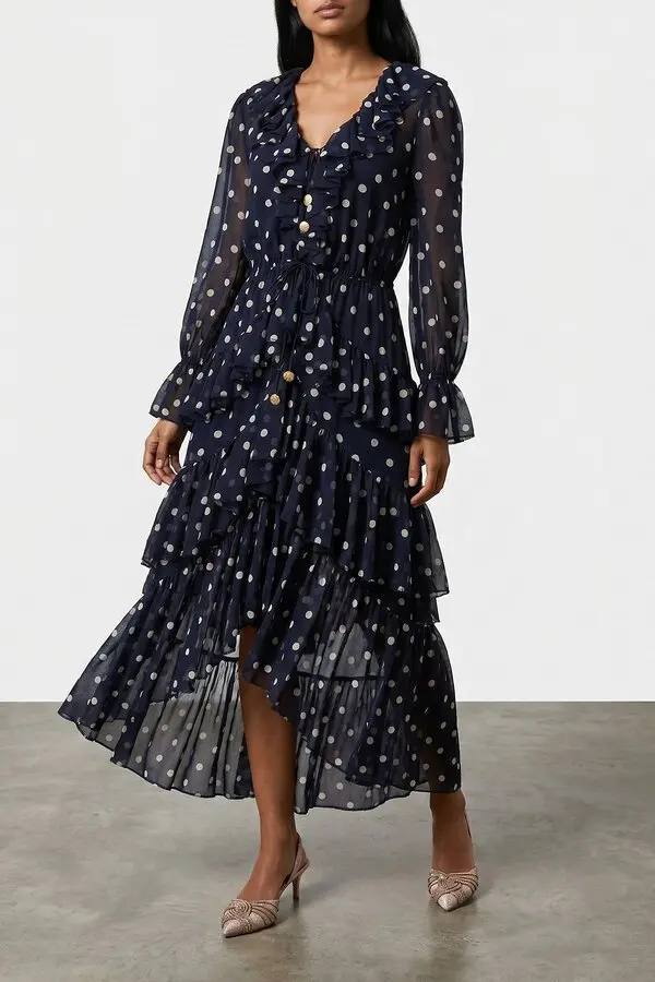 SELF-PORTRAIT Maxi Dress 'polka Dot Georgette Ruffle