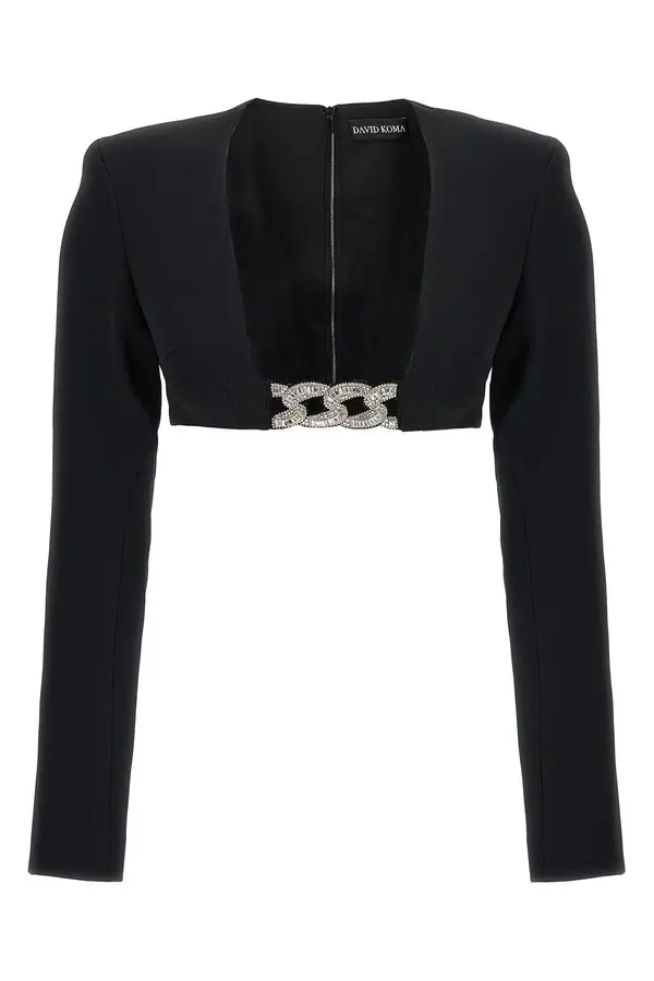 David Koma Top '3d Crystal Chain And Square Neck