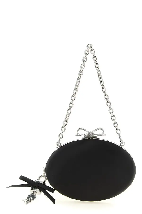 SELF-PORTRAIT Satin Oval Clutch - Black