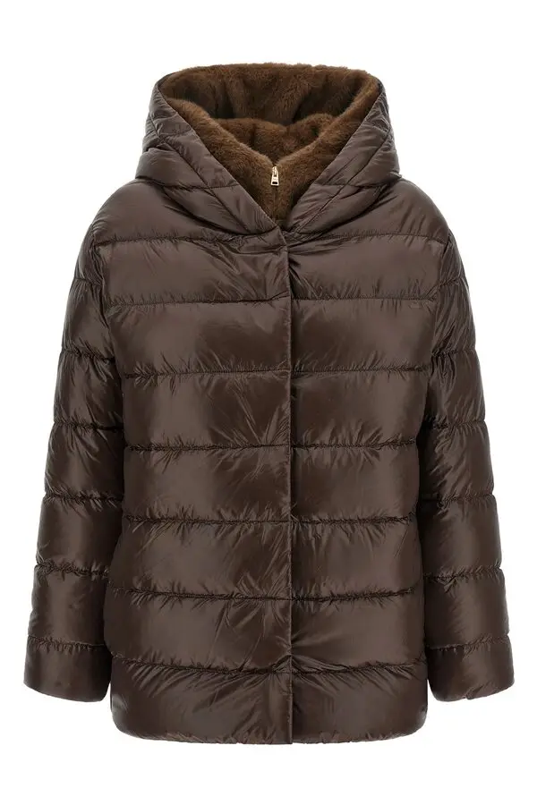 Herno Puffer Jacket With Plush-effect Detail - Brown