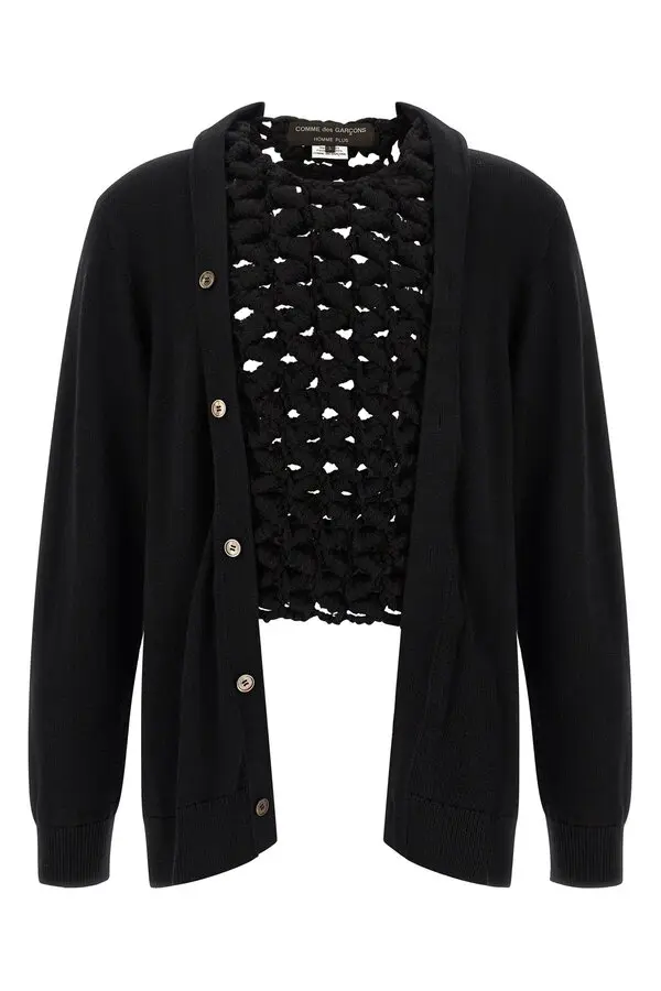Comme Des Garçons Cardigan With Open-knit Panel - Black