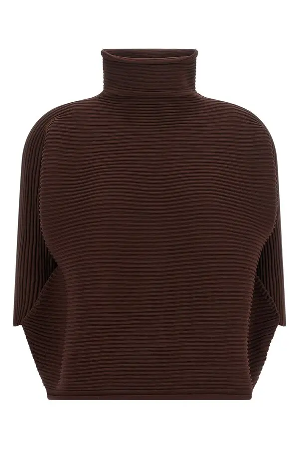 PLEATS PLEASE Blouse 'zig Zag Knit - Brown
