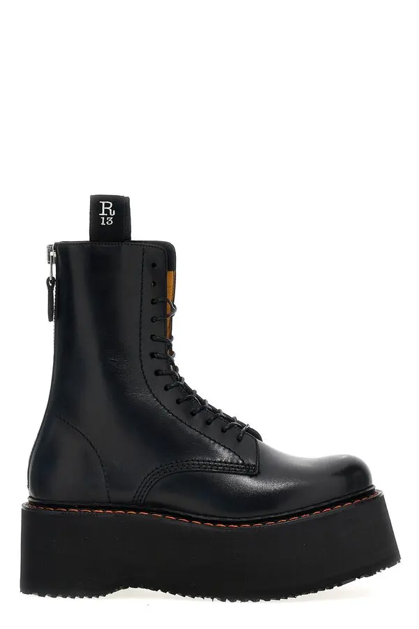 R13 Lace-up Boots Stacked Platform Sole - Black