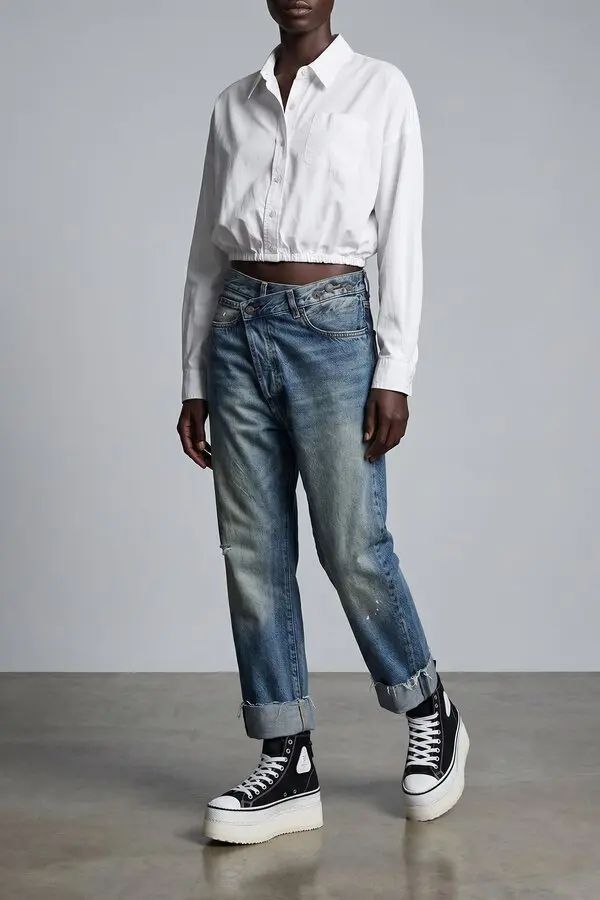 R13 Jeans With Asymmetrical Crossover Closure