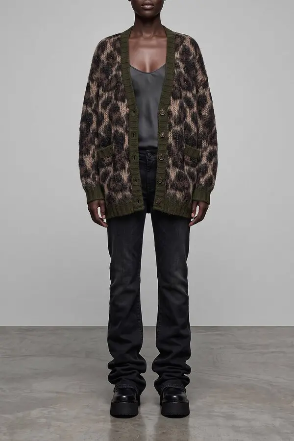 R13 Oversized Animal Print Cardigan