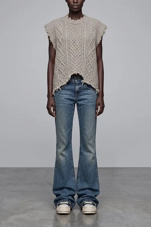 R13 Flared Jeans With Distressed Details