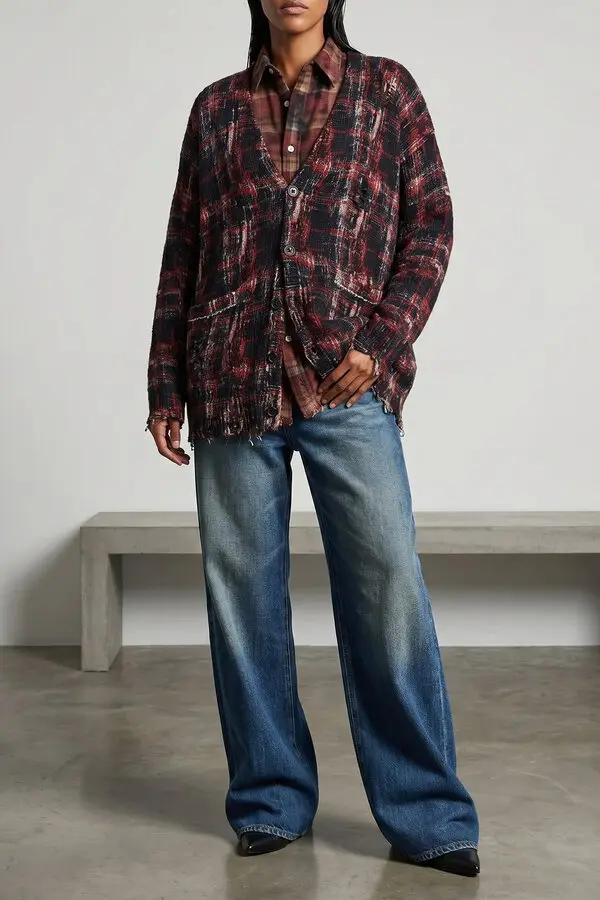 R13 Oversized Frayed Plaid Shirt