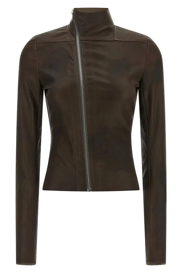 Rick Owens Leather Jacket With Asymmetrical Zip